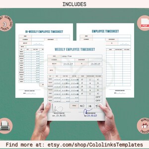 Set of 3 PRINTABLE Employee Timesheet Bundle, Time Tracker, Employee ...