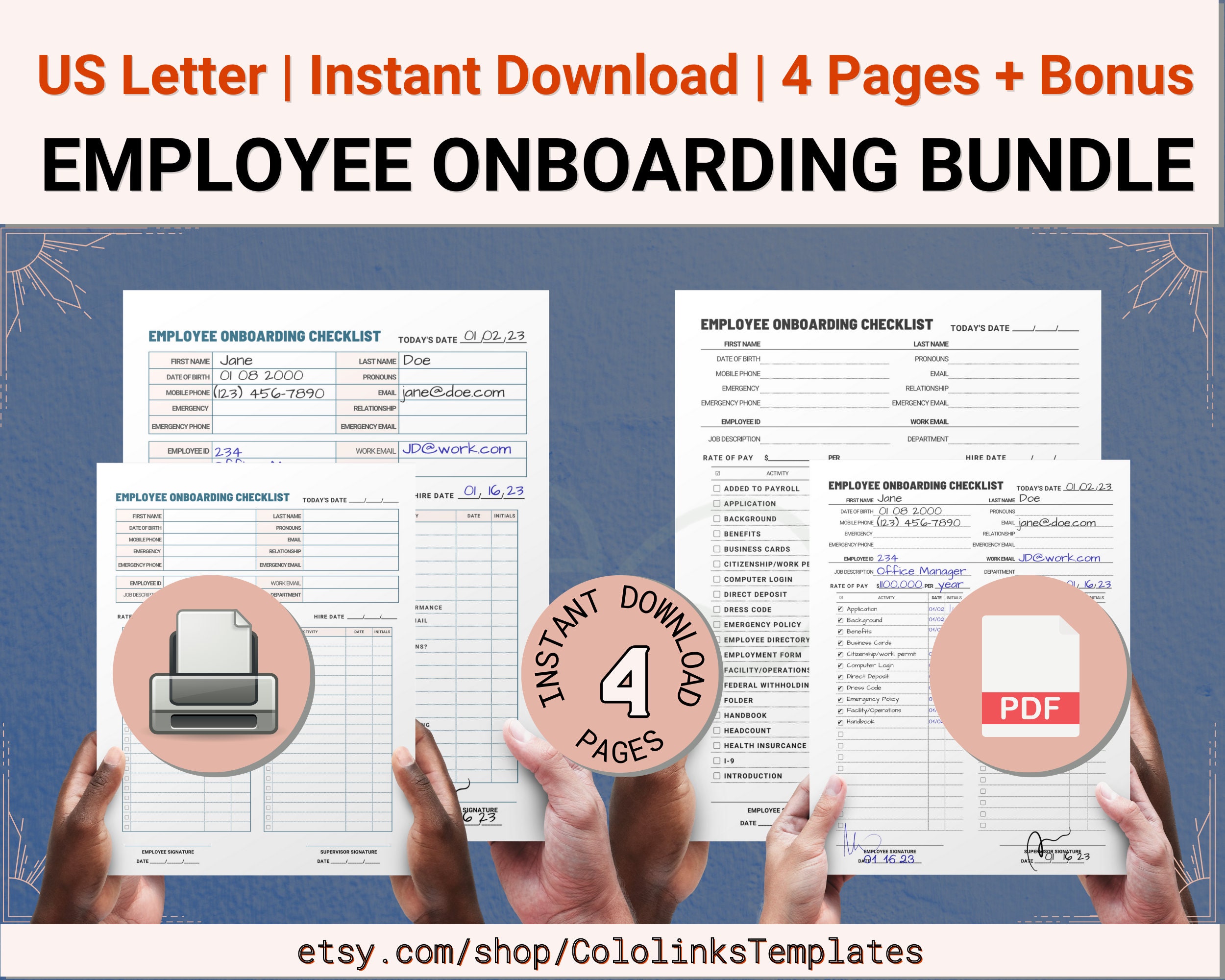 Set of 4 PRINTABLE New Hire Checklist, Employee Onboarding Checklist ...