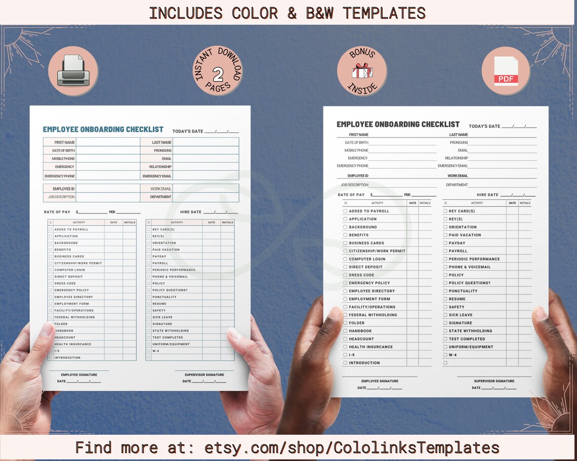 Set of 2 PRINTABLE New Hire Checklist, Employee Onboarding Checklist ...