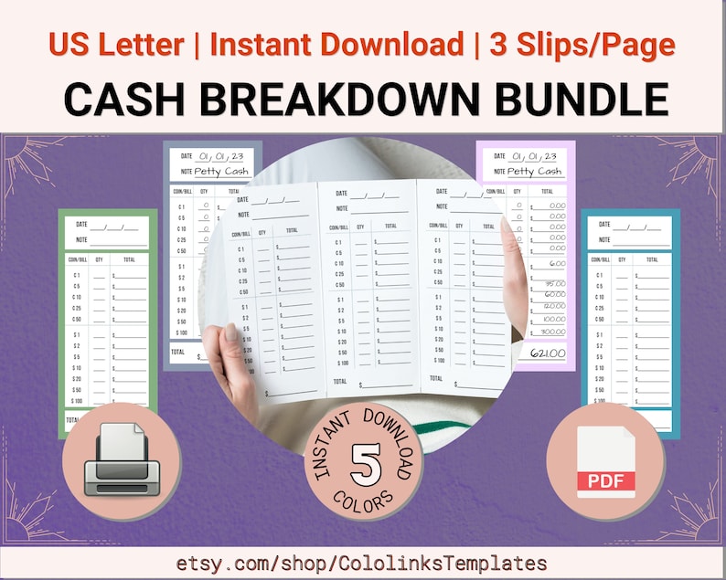 Printable Cash Breakdown Slips: Teller Slips, Bank Slip (PDF) - Etsy