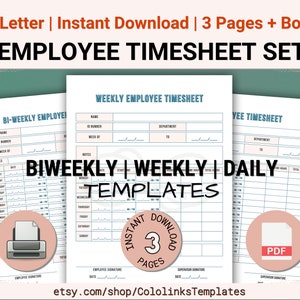 Set of 3 PRINTABLE Employee Timesheet Bundle, Time Tracker, Employee ...