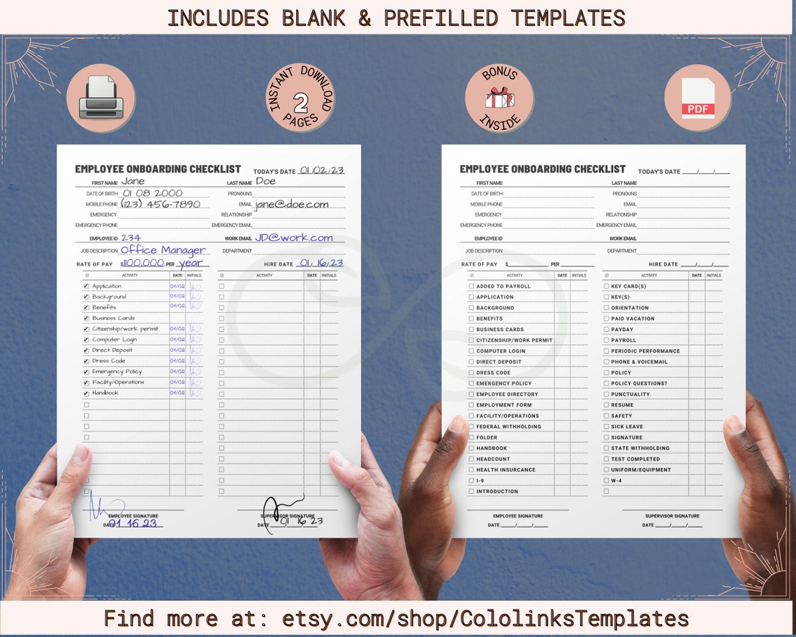 Set of 2 PRINTABLE New Hire Checklist, Employee Onboarding Checklist ...