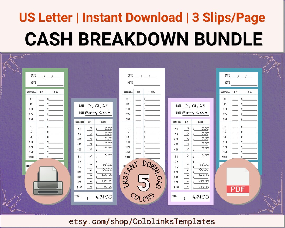 Printable Cash Breakdown Slips: Teller Slips, Bank Slip (PDF) - Etsy