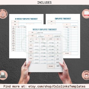 Set of 3 PRINTABLE Employee Timesheet Bundle, Time Tracker, Employee ...