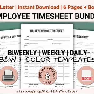 Set of 6 PRINTABLE Employee Timesheet Bundle, Time Tracker, Employee ...