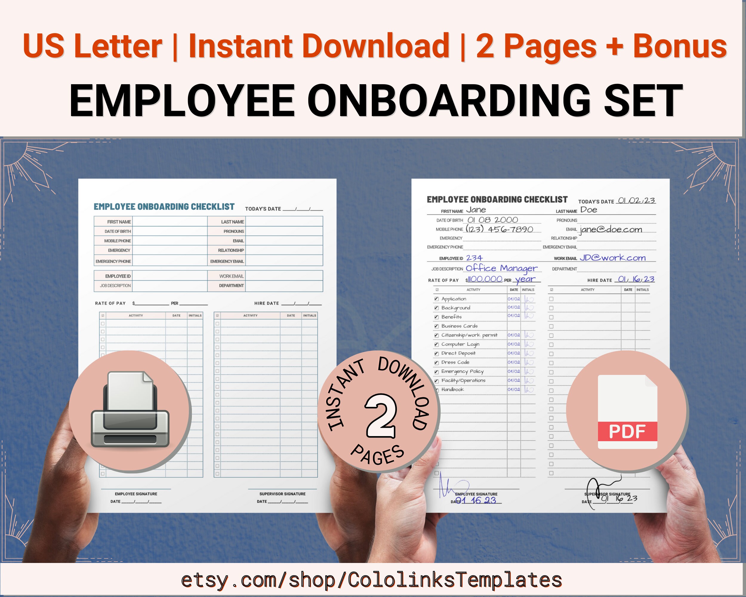 Set of 2 PRINTABLE New Hire Checklist, Employee Onboarding Checklist ...