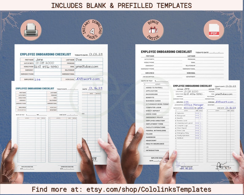 Set of 4 PRINTABLE New Hire Checklist, Employee Onboarding Checklist ...