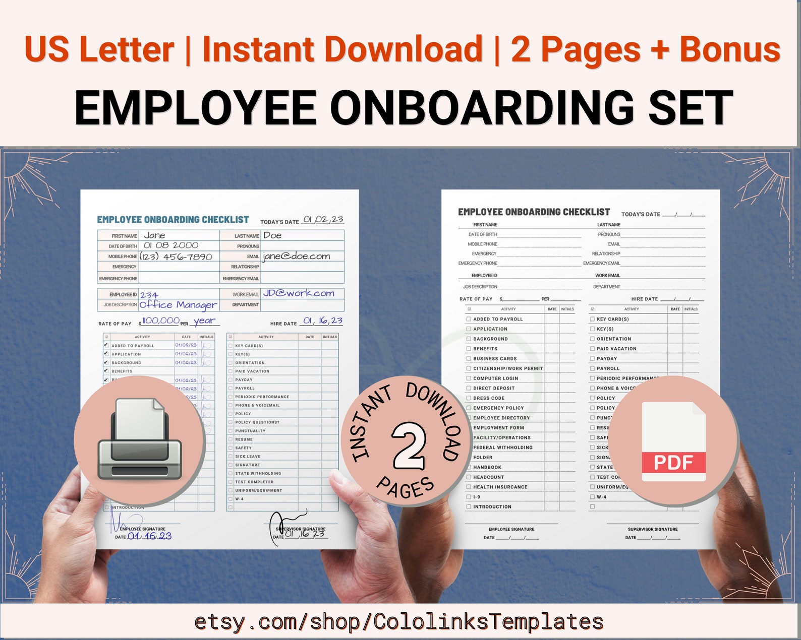 Set of 2 PRINTABLE New Hire Checklist, Employee Onboarding Checklist ...