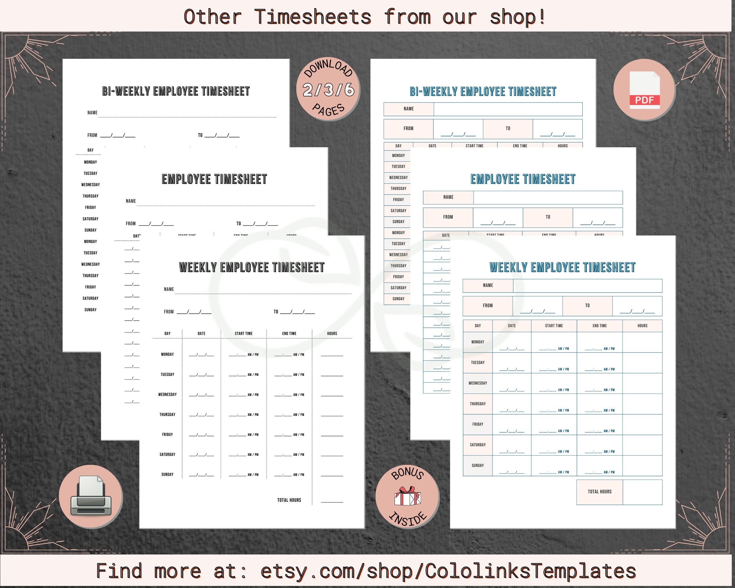 Set of 2 PRINTABLE Employee Timesheet Bundle Time Tracker - Etsy