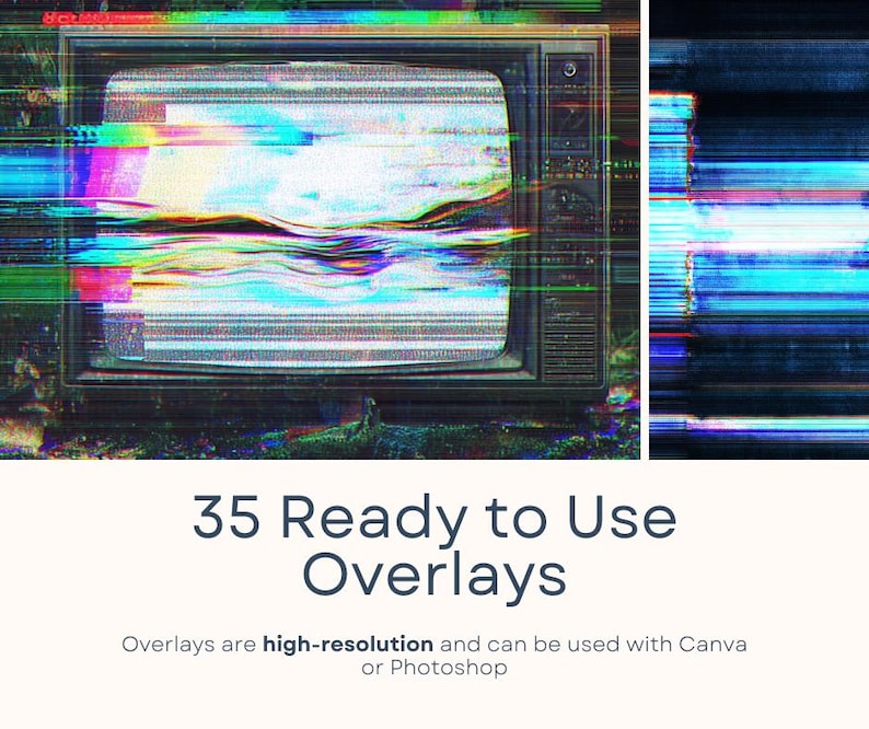 35 VHS Overlays – High-resolution Retro Glitch Effects, TV Distortion ...