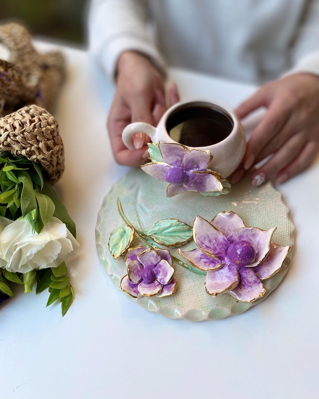 Purple Coffee Cup Design Flower Shape Coffee Cup Gift İdeas Handmade ...