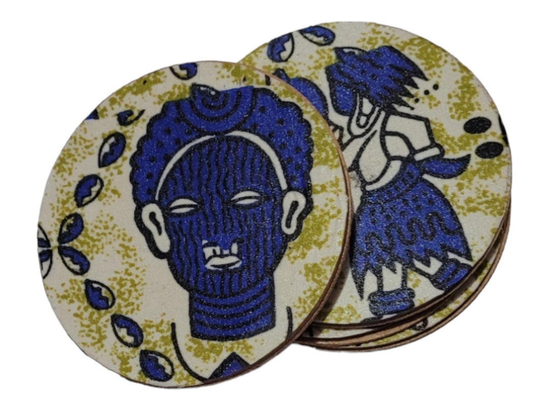 Afrocentric Fabric and Wood Coasters, Set of Four, Home Decor,round ...