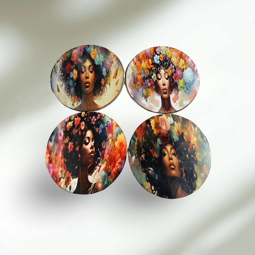 Afrocentric Wood Coasters, Set of Four, Home Decor,round African Print ...