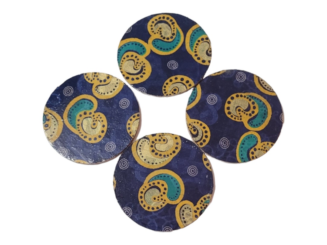 Afrocentric Fabric and Wood Coasters, Set of Four, Home Decor,round ...