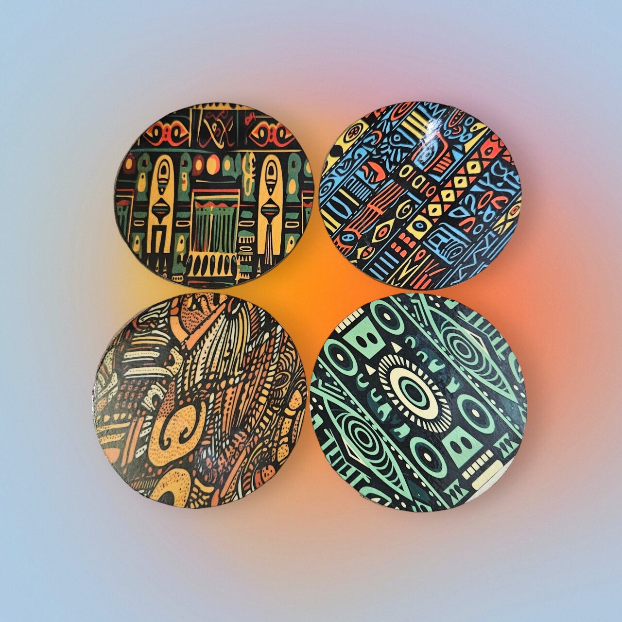 Afrocentric Wood Coasters, Set of Four, Home Decor,round African Print ...