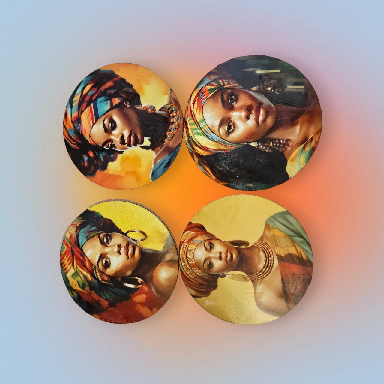 Afrocentric Wood Coasters, Set of Four, Home Decor,round African Print ...