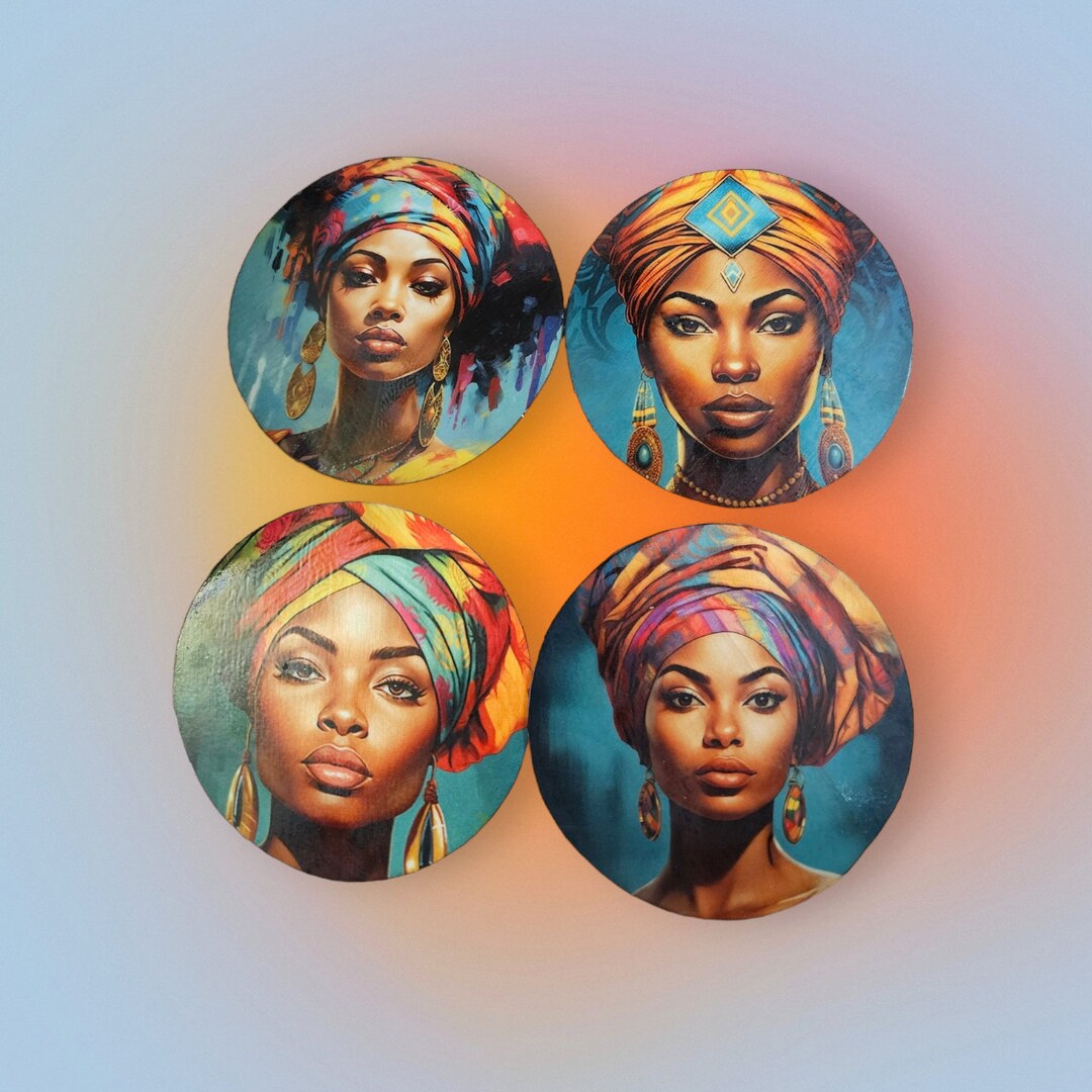 Afrocentric Wood Coasters, Set of Four, Home Decor,round African Print ...