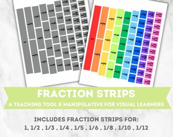 Printable Fraction Strips Kit, Fraction Tiles, Fraction Bars, Math ...