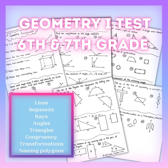 Geometry 1 Practice Test & Assessment Bundle for Grades 6 and - Etsy