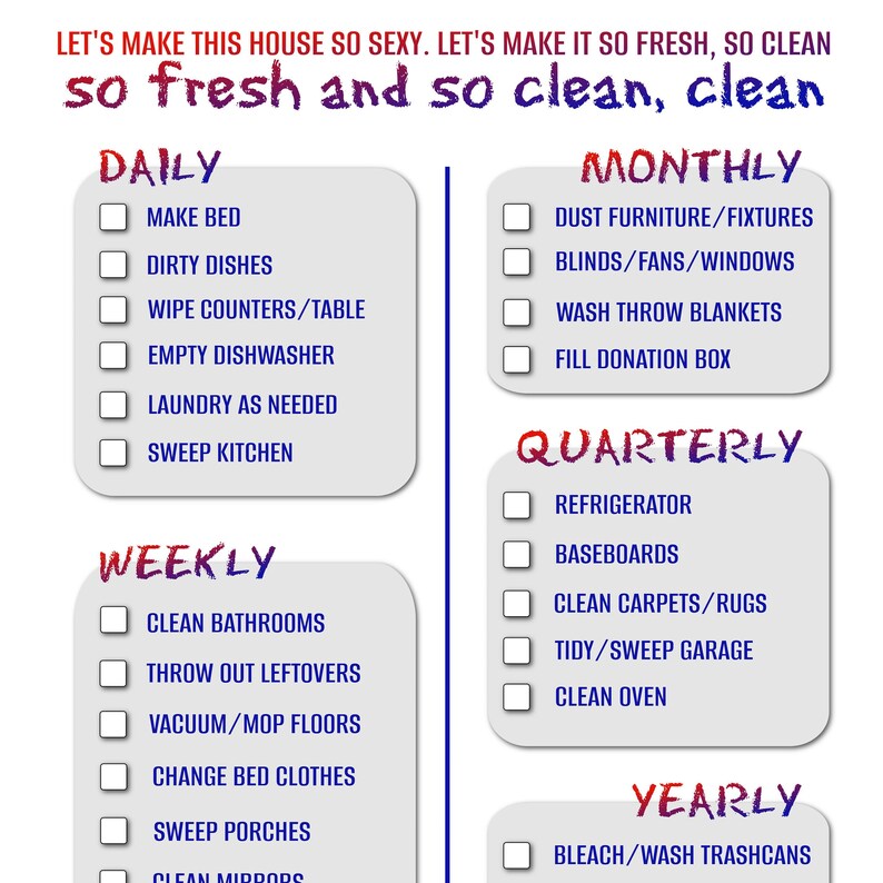 Cleaning Schedule Printable - Etsy