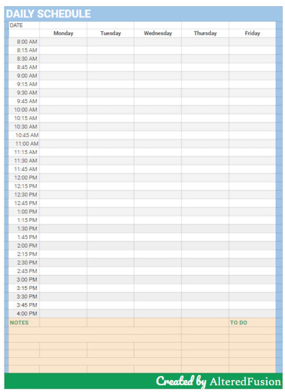 Daily Schedule 15 Minute Intervals - Etsy