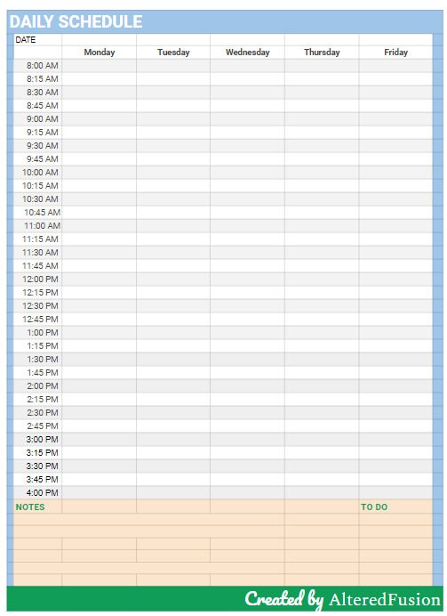 Daily Schedule 15 Minute Intervals - Etsy