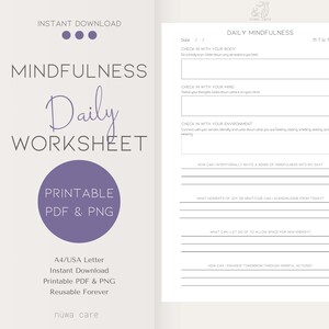 Daily Mindfulness Worksheet Daily Mindfulness Tracker Printable CBT ...