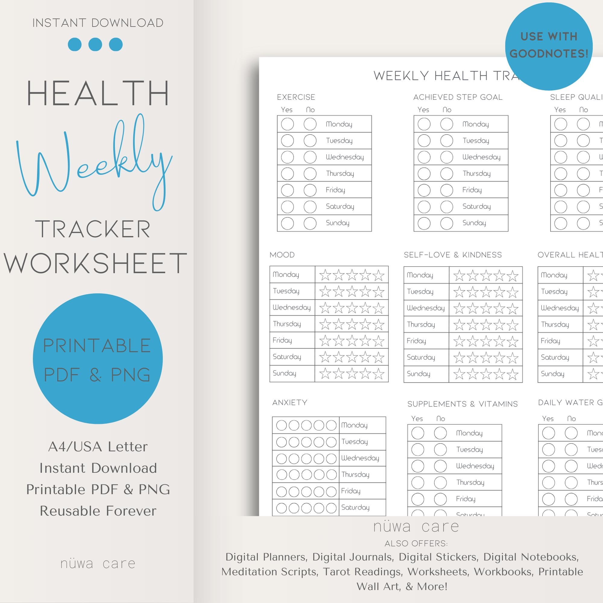Health Tracker Daily Journal Health Planner Printable Journal Wellness ...