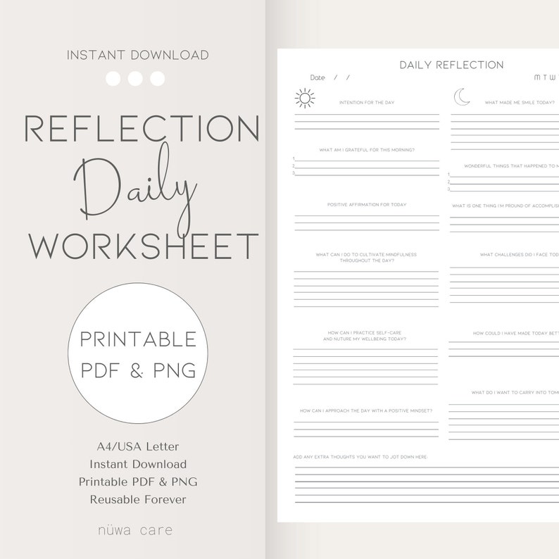Daily Reflection Worksheet Daily Reflection Tracker Printable CBT ...