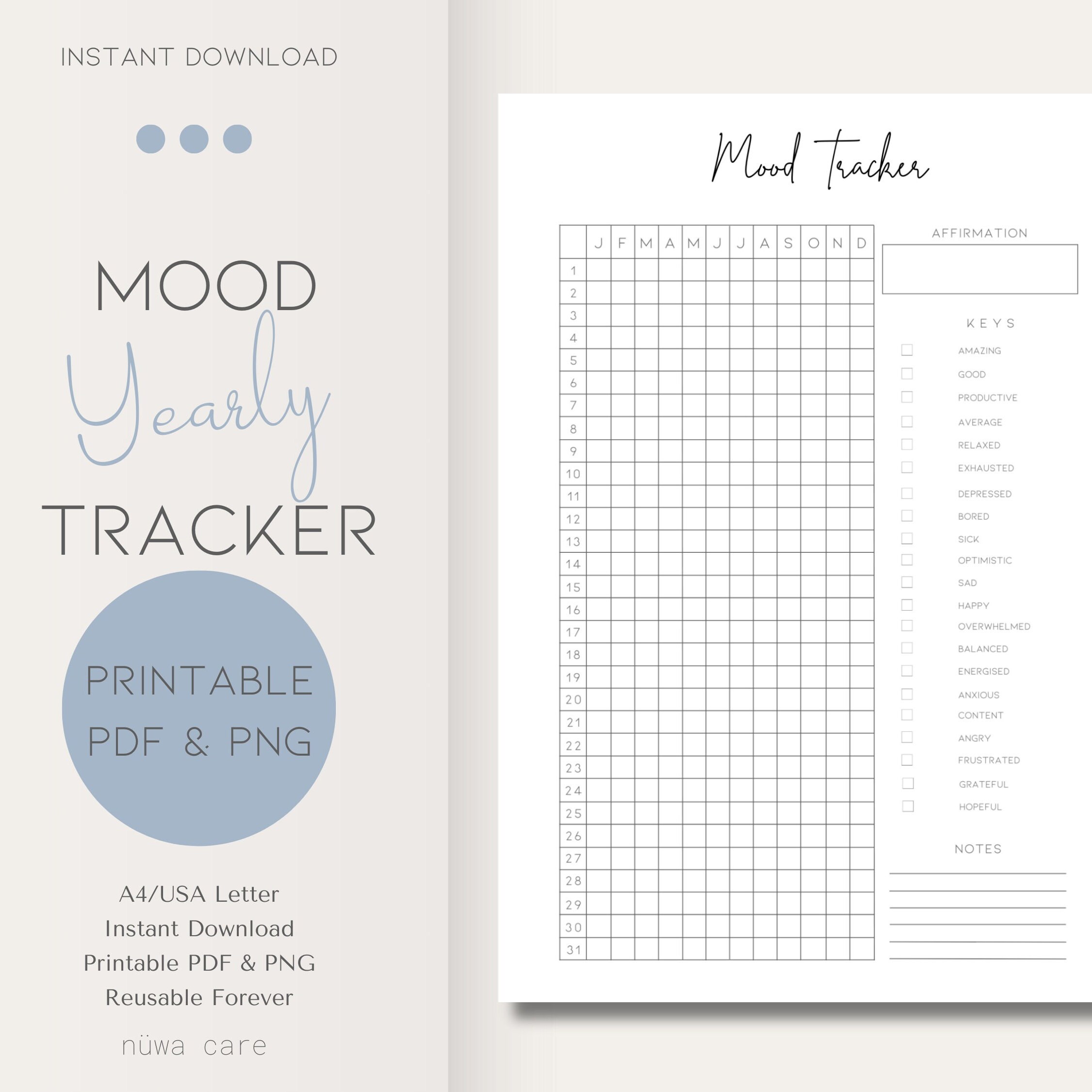 Mood Tracker Daily Mood Journal Mindfulness Planner Printable Journal ...