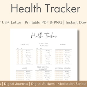 Health Tracker Daily Journal Health Planner Printable Journal Wellness ...