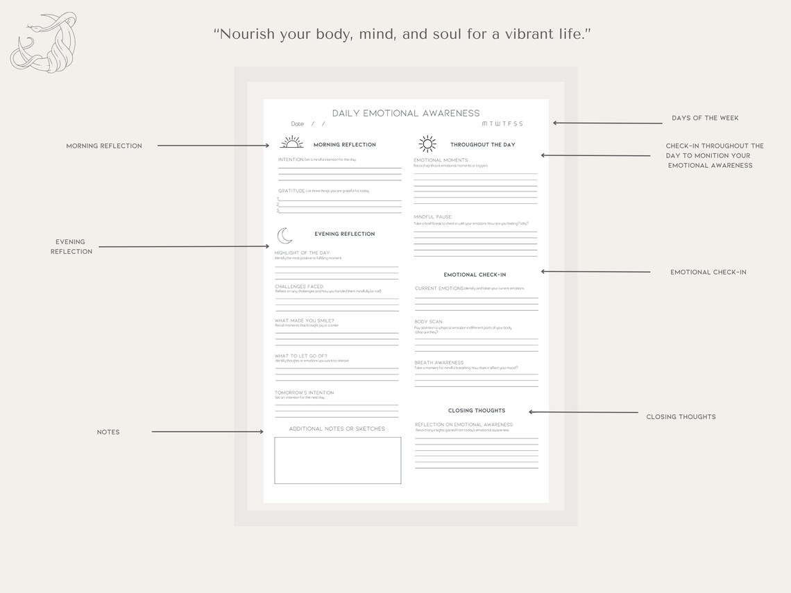Daily Emotional Awareness Worksheet Daily Emotional Awareness Journal ...