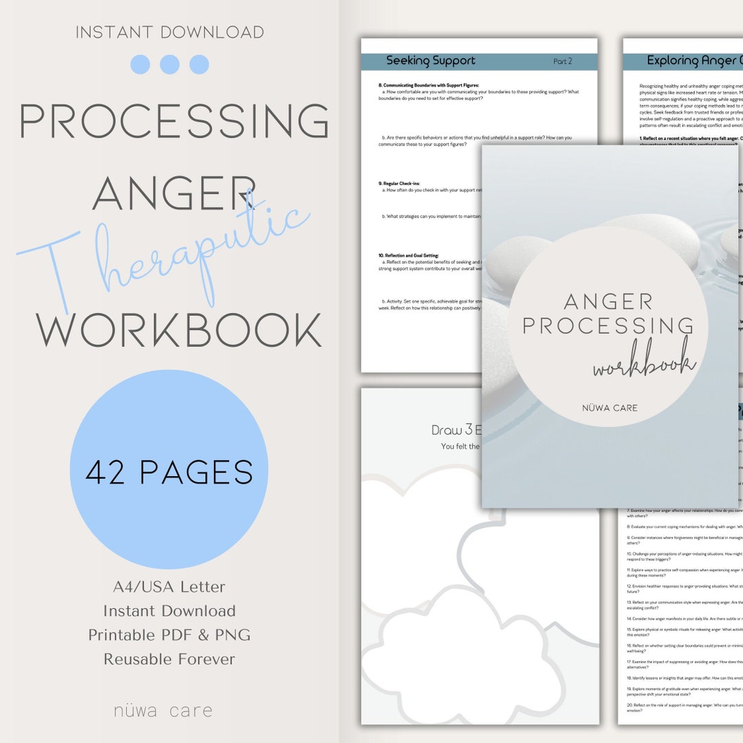 Processing Anger Workbook Mental Health Workbook Therapy Worksheet ...