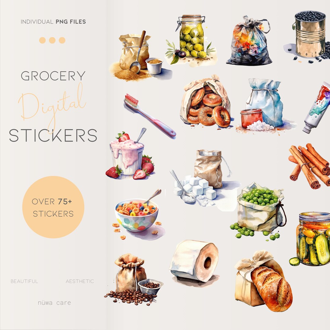 Grocery Digital Stickers 75 PNG Stickers Digital Stickers Planner ...