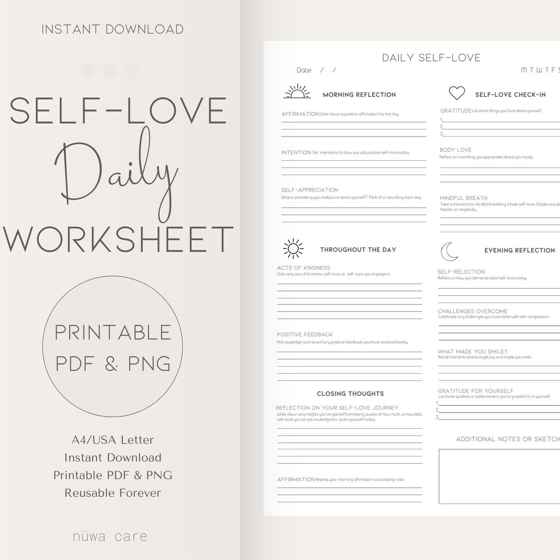 Daily Self-love Worksheet Daily Self-love Tracker Printable CBT Journal ...