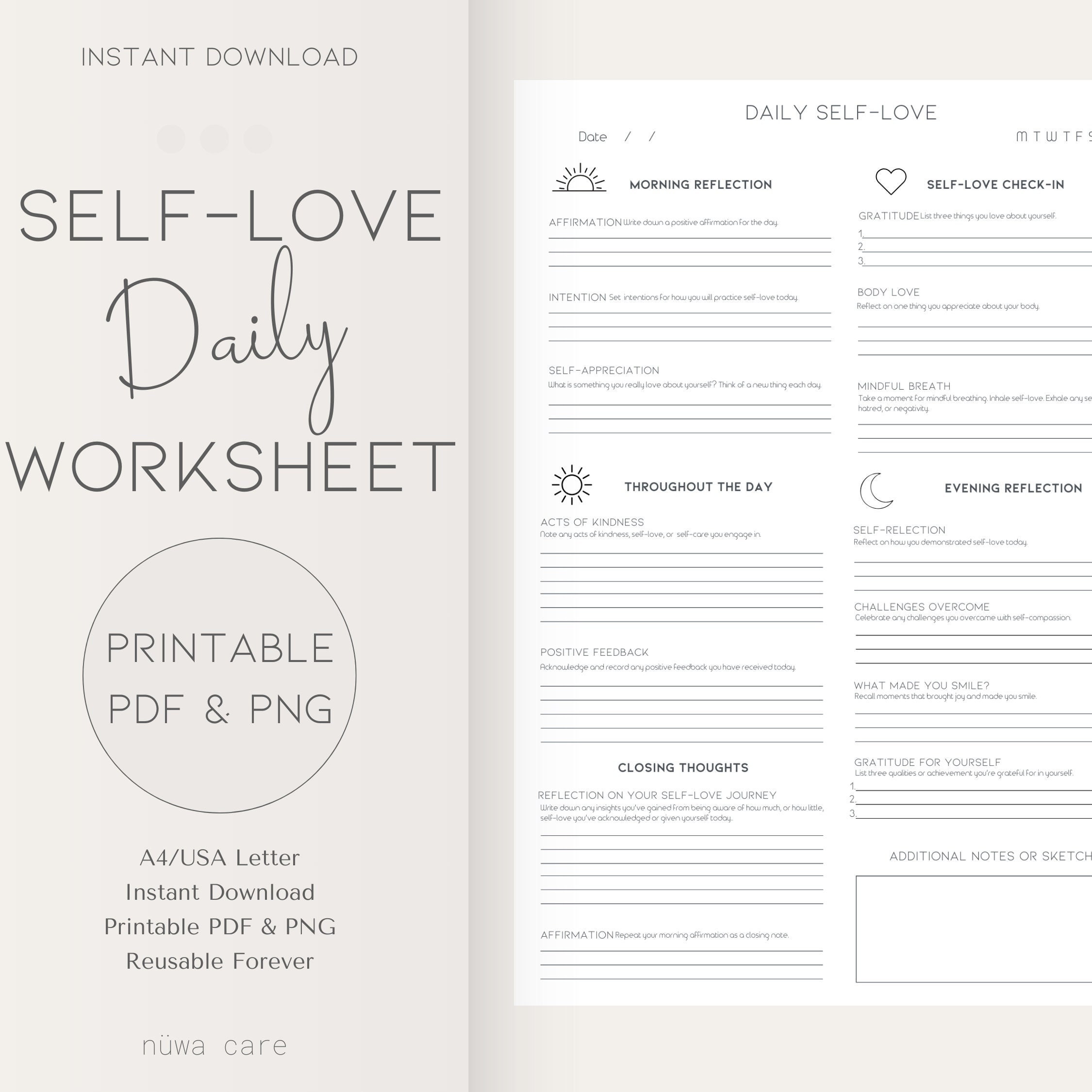 Daily Self-love Worksheet Daily Self-love Tracker Printable CBT Journal ...