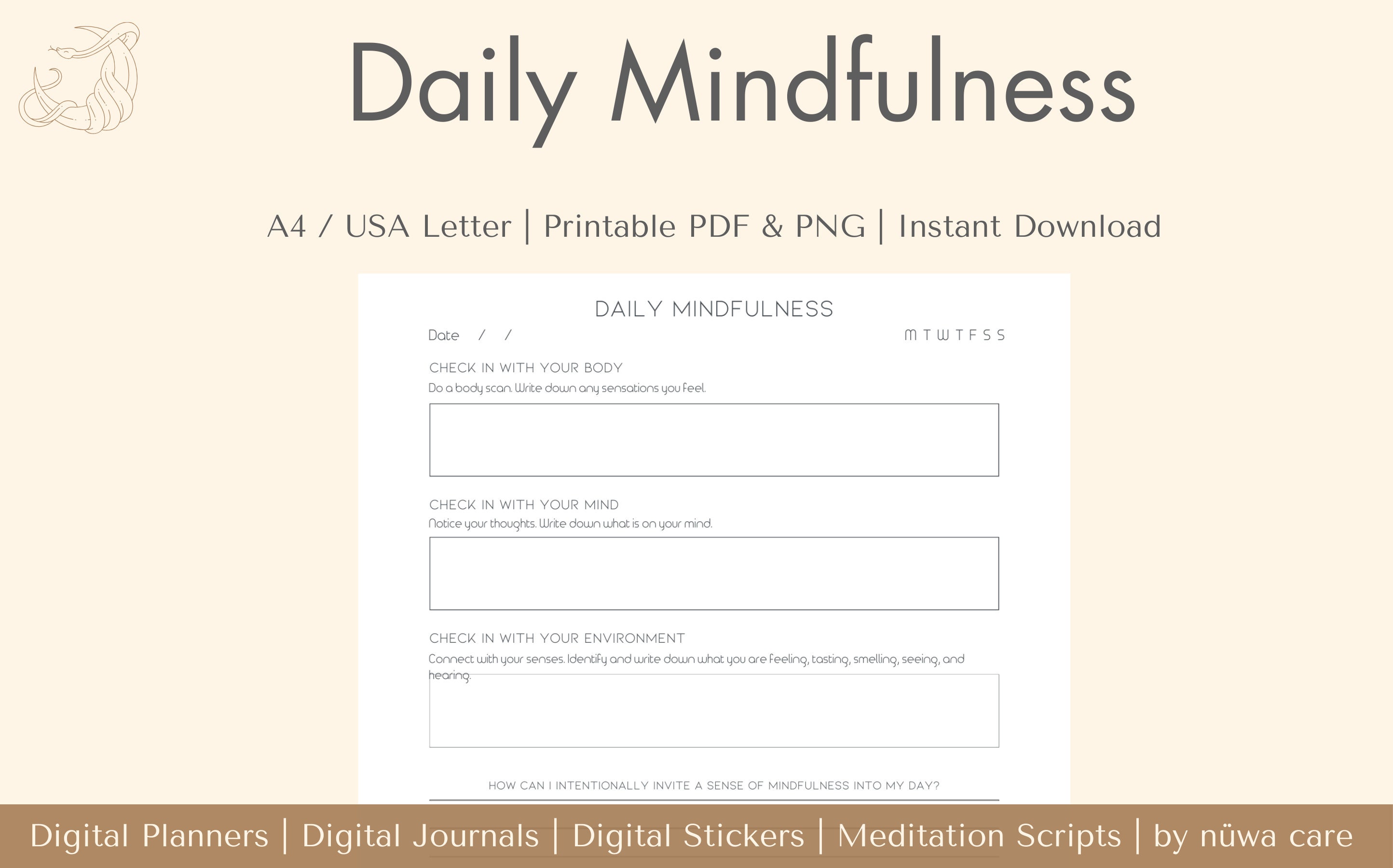 Daily Mindfulness Worksheet Daily Mindfulness Tracker Printable CBT ...