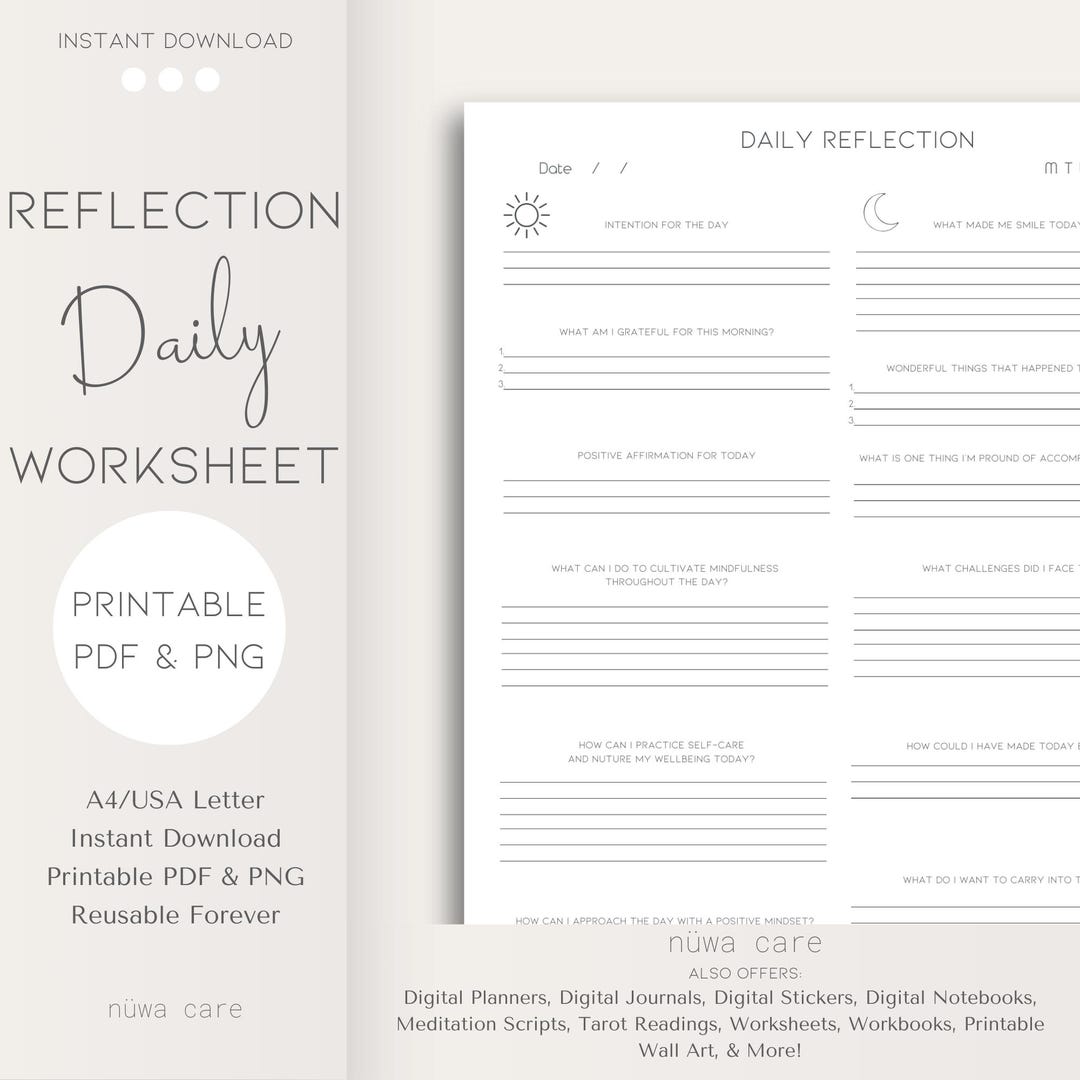 Daily Reflection Worksheet Daily Reflection Tracker Printable CBT ...