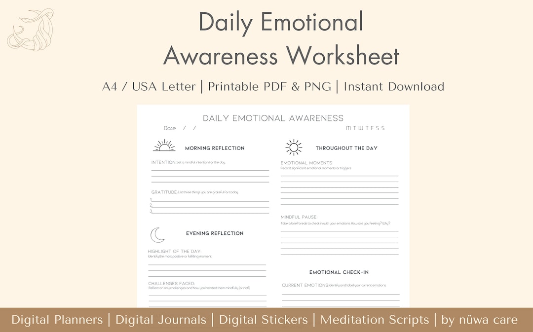 Daily Emotional Awareness Worksheet Daily Emotional Awareness Journal ...