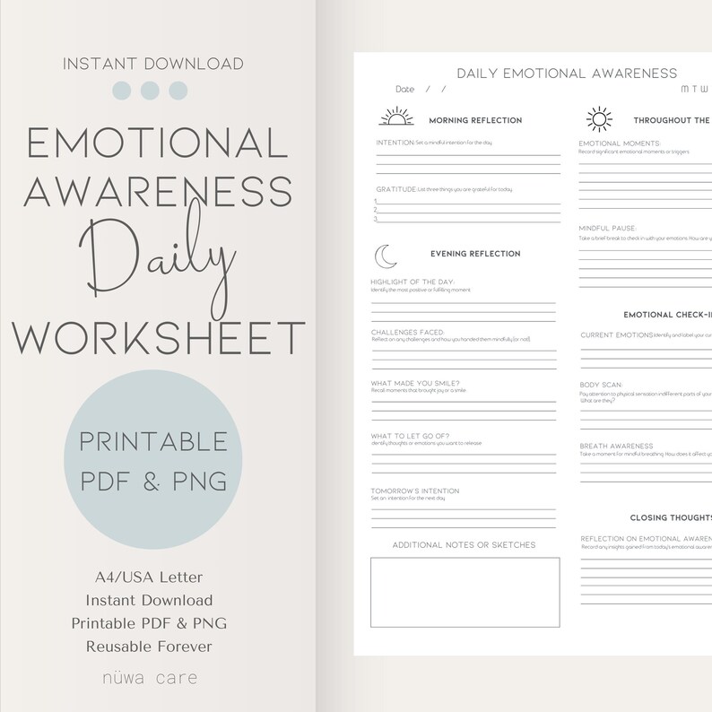 Daily Emotional Awareness Worksheet Daily Emotional Awareness Journal ...