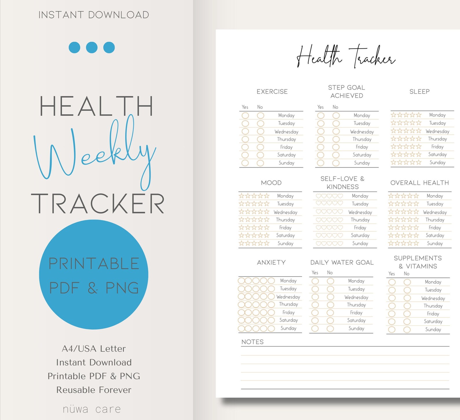 Health Tracker Daily Journal Health Planner Printable Journal Wellness ...