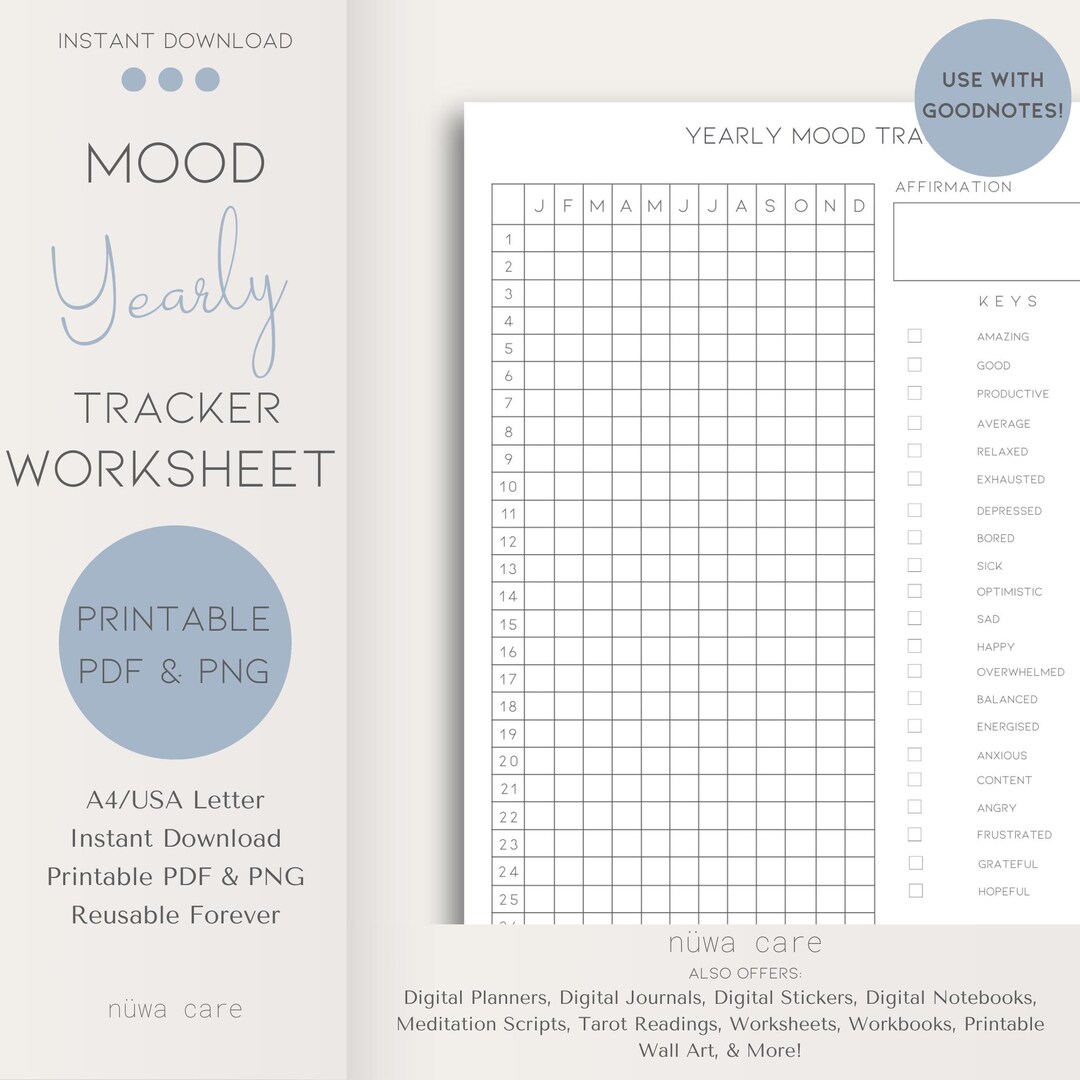 Mood Tracker Daily Mood Journal Mindfulness Planner Printable Journal ...