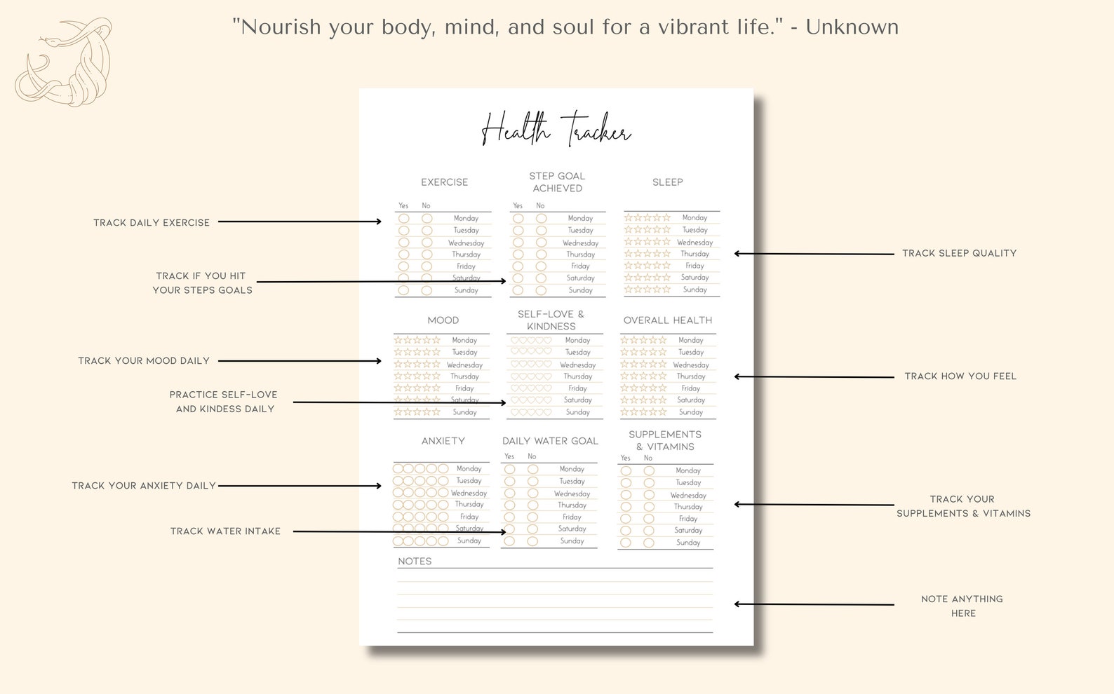 Health Tracker Daily Journal Health Planner Printable Journal Wellness ...