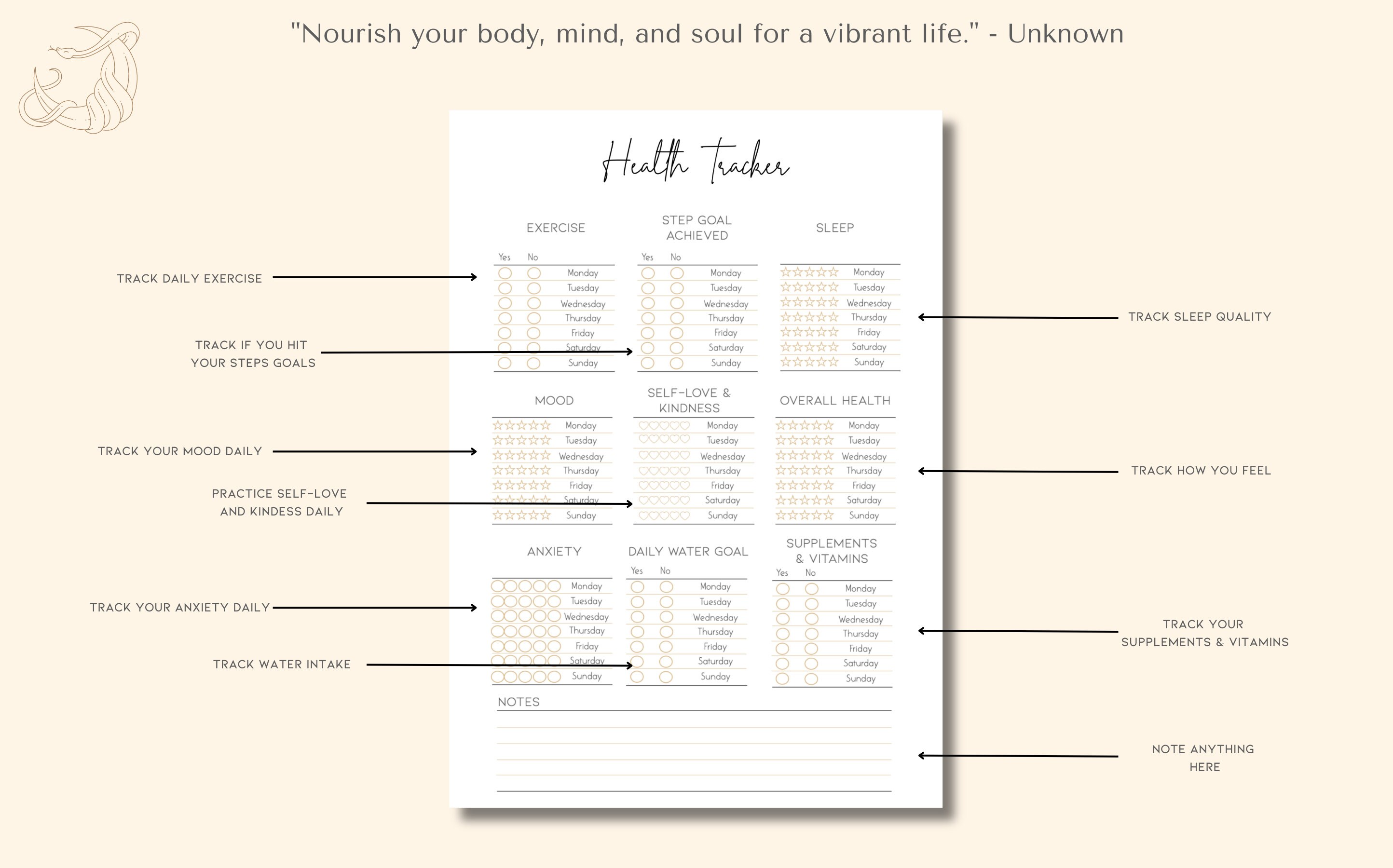 Health Tracker Daily Journal Health Planner Printable Journal Wellness ...