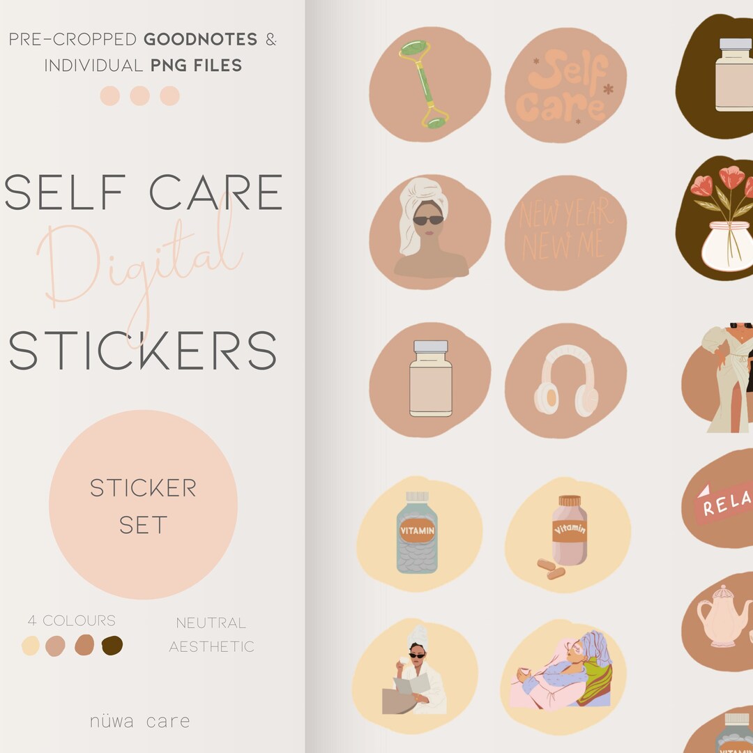 Self-care Digital Stickers Pre Cropped Digital Stickers Self Care ...