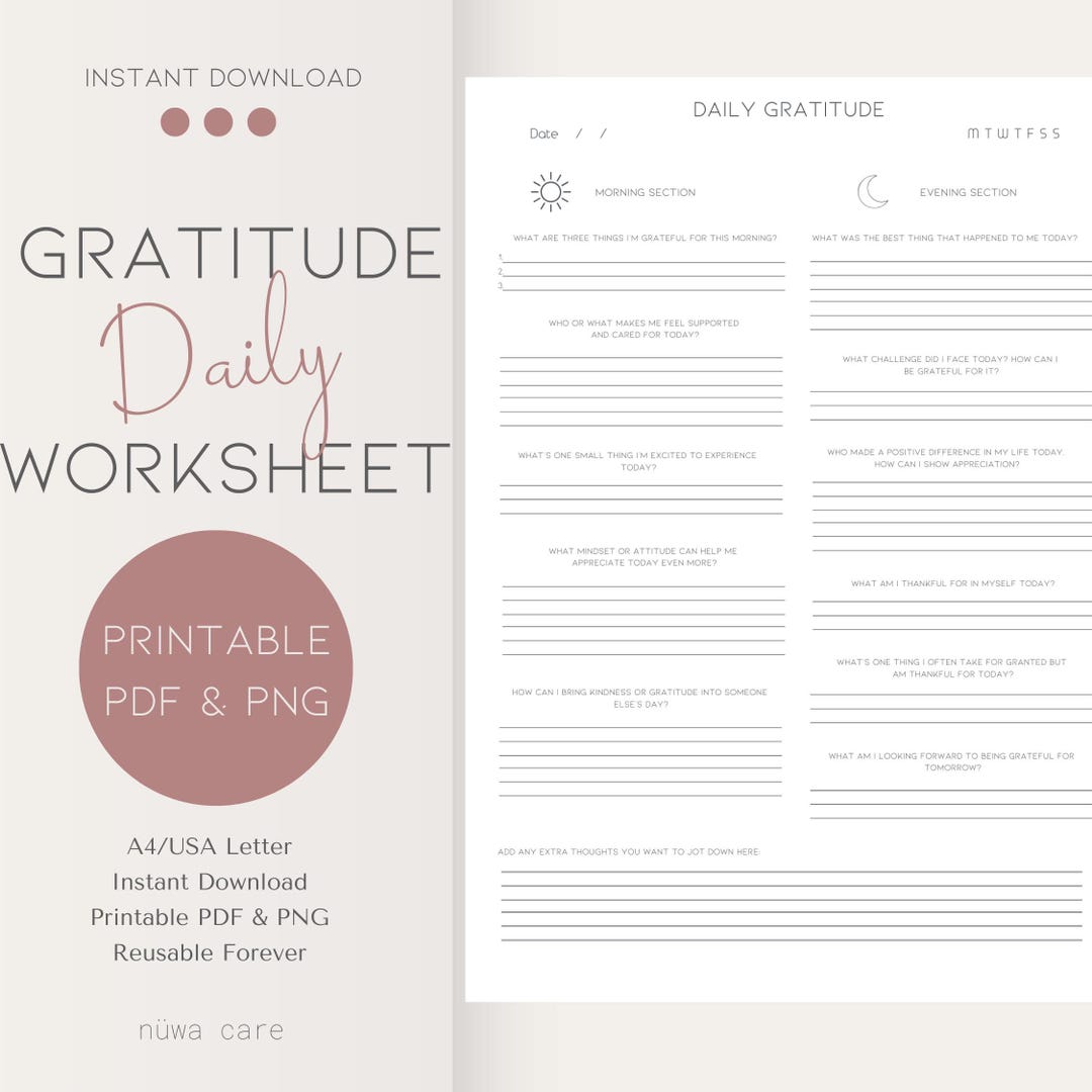 Daily Gratitude Worksheet Daily Instant Download Minimalist Blank ...