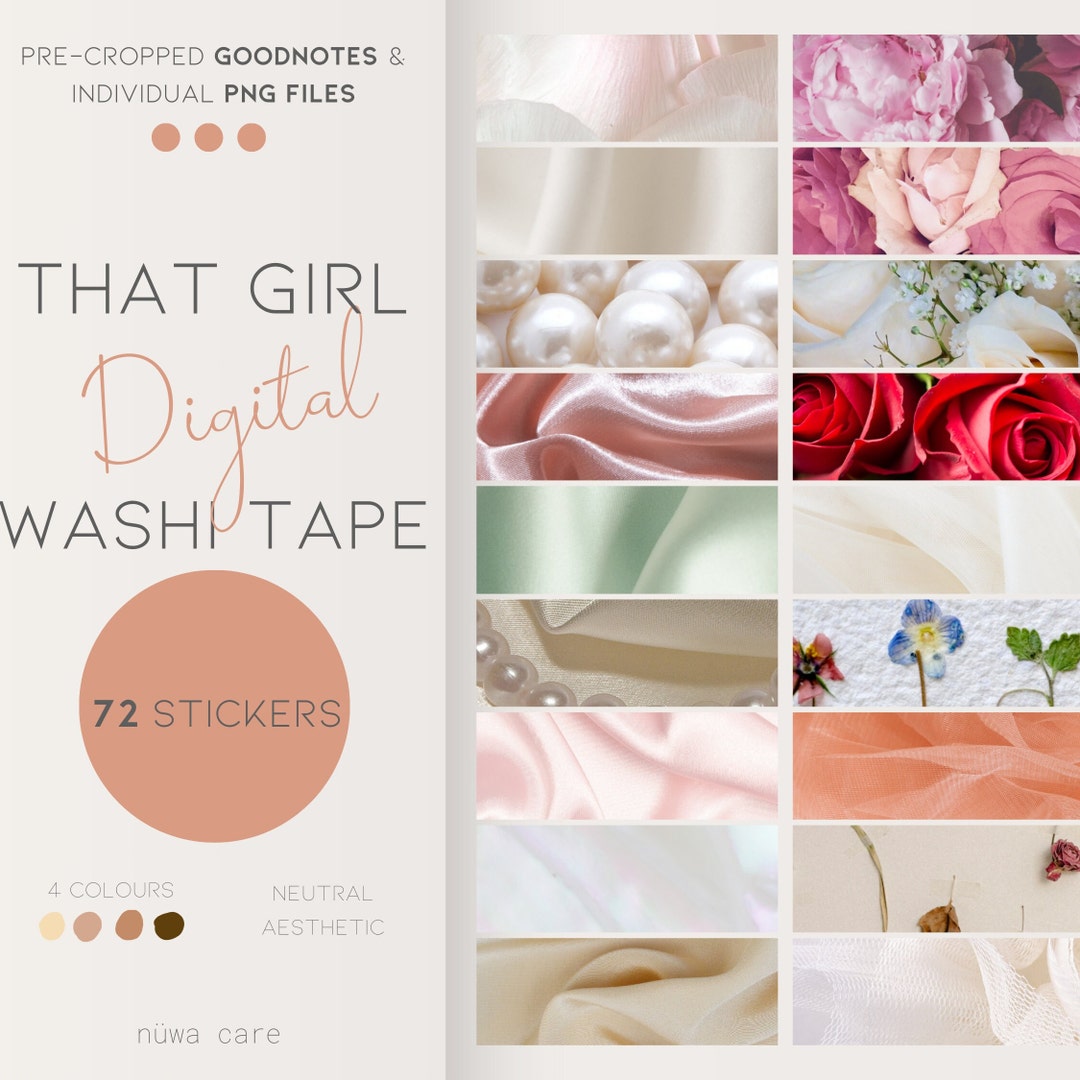That Girl Aesthetic Washi Tape Digital Stickers Pre-cropped Goodnotes ...