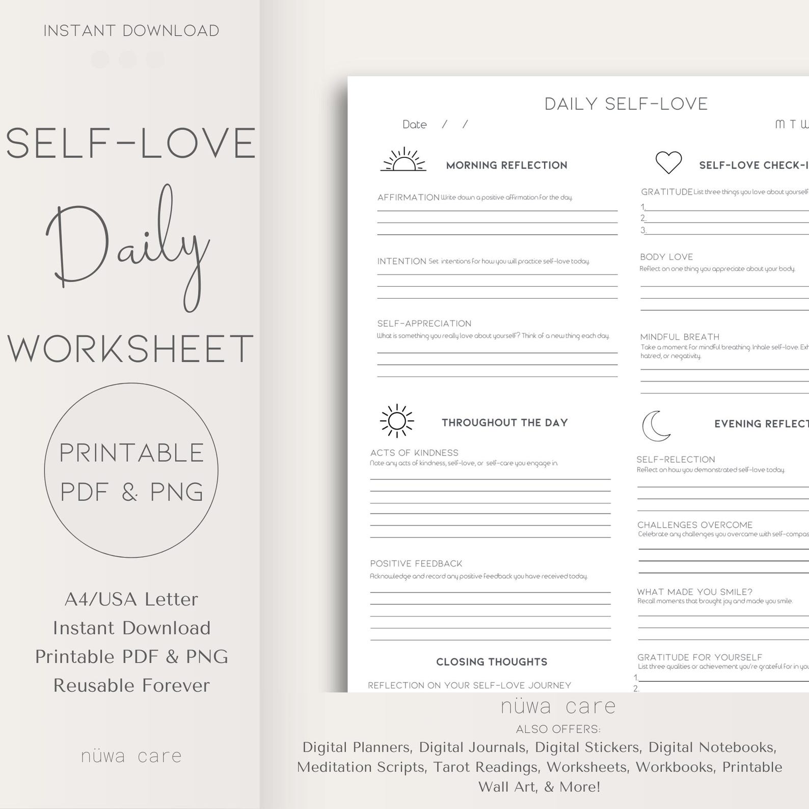 Daily Self-love Worksheet Daily Self-love Tracker Printable CBT Journal ...