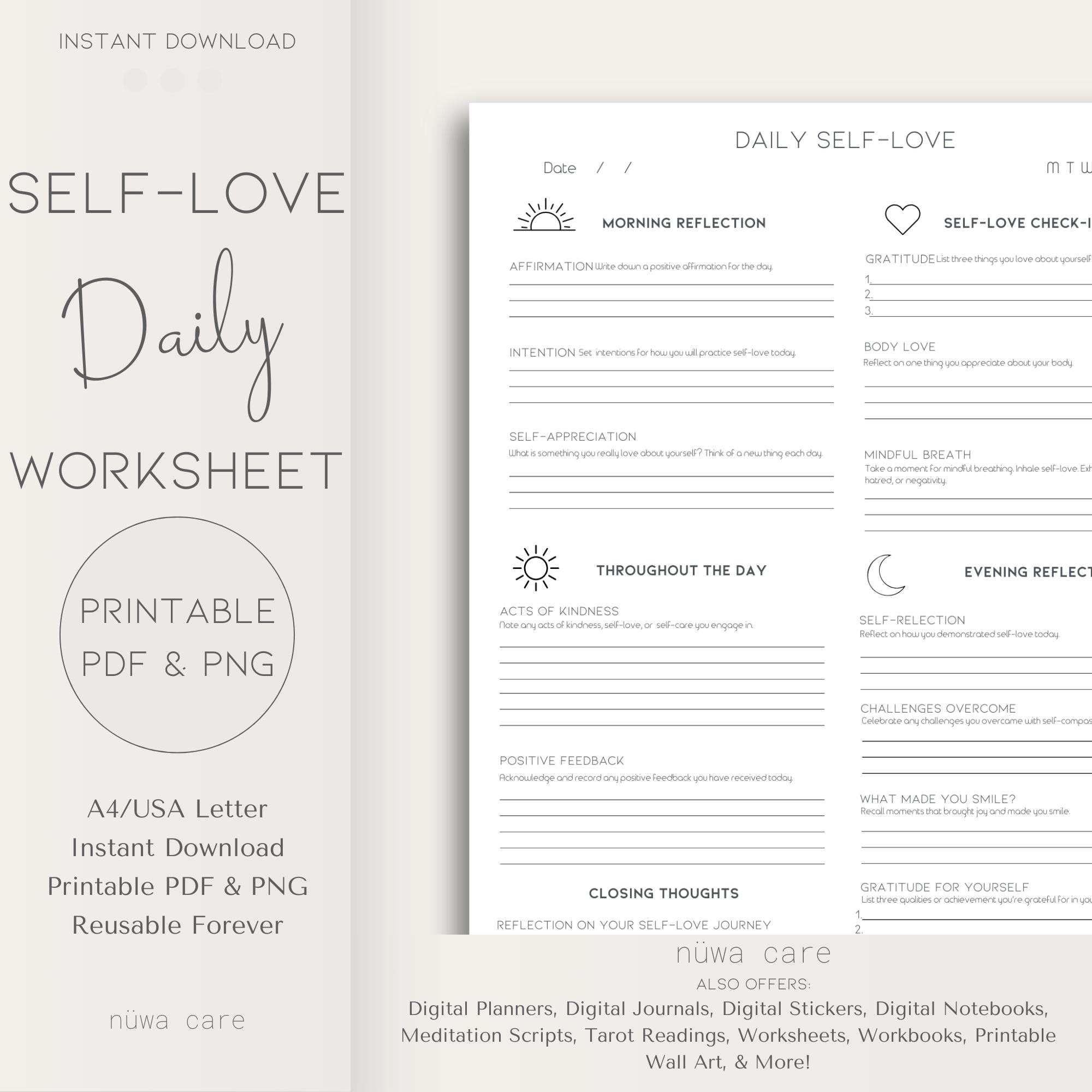 Daily Self-love Worksheet Daily Self-love Tracker Printable CBT Journal ...