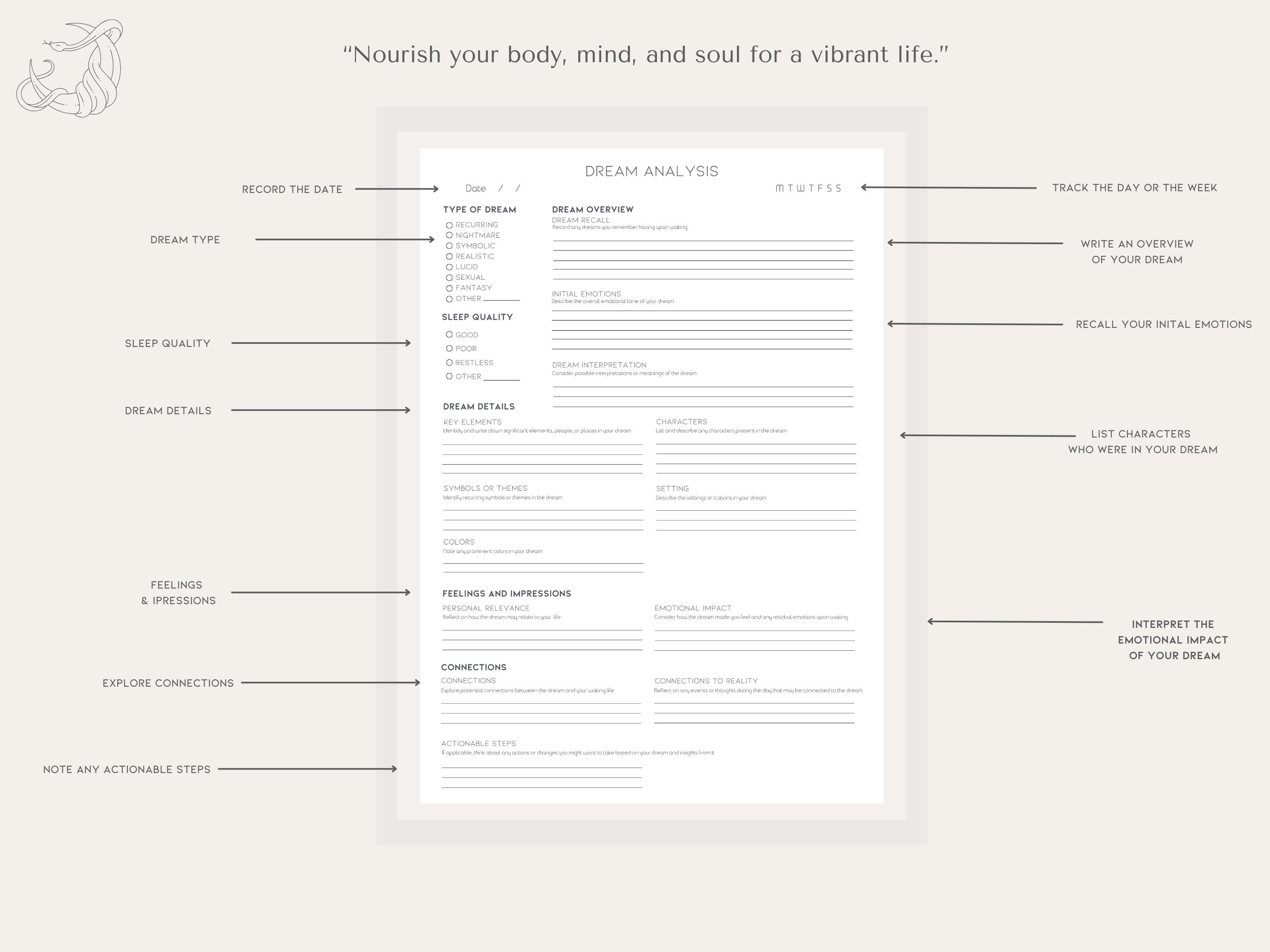 Dream Analysis Worksheet Daily Dream Tracker Printable Dreams Journal ...